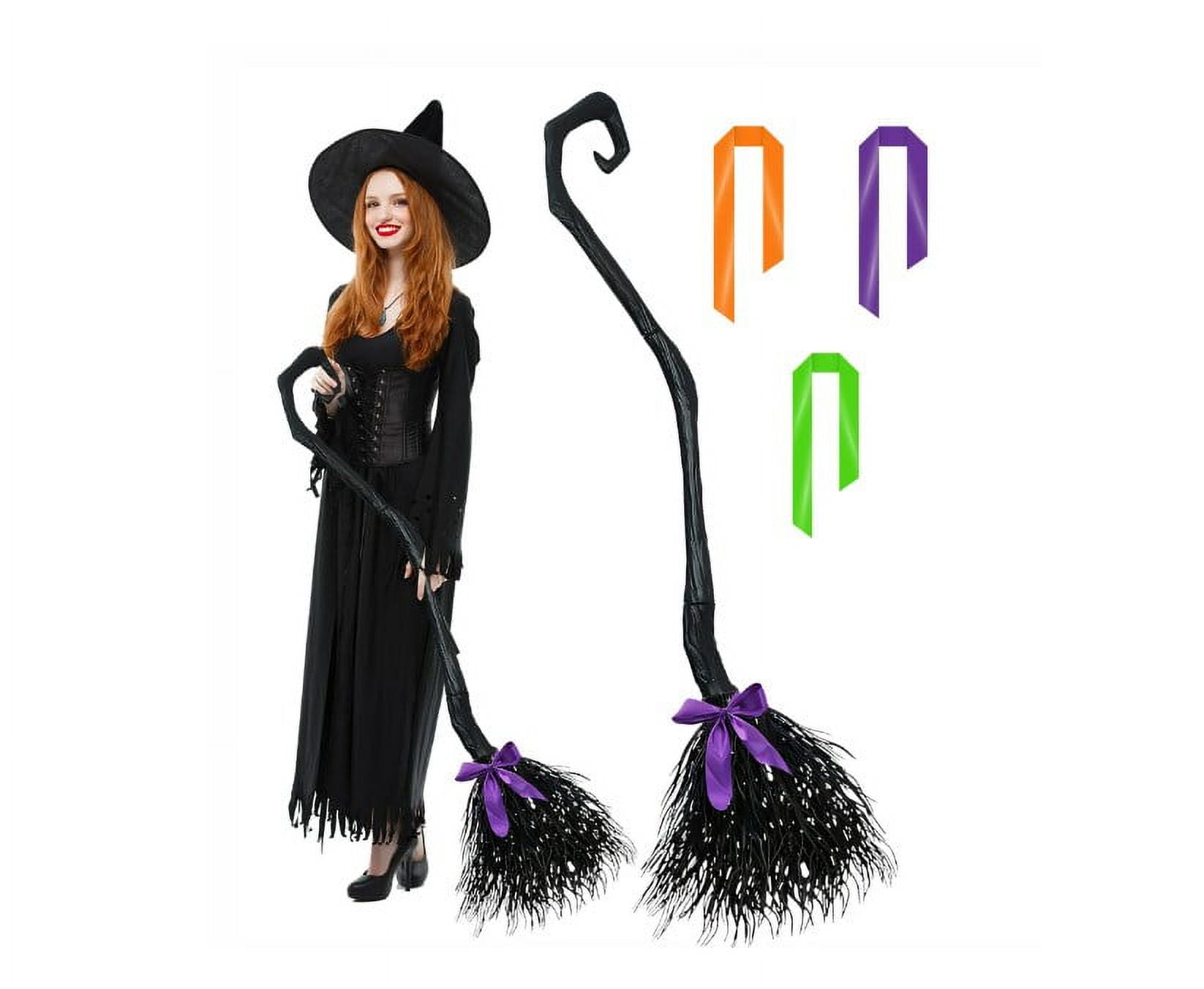 55 Inch Witch Broom with Ribbons for Kids Halloween Witches Broomstick ...