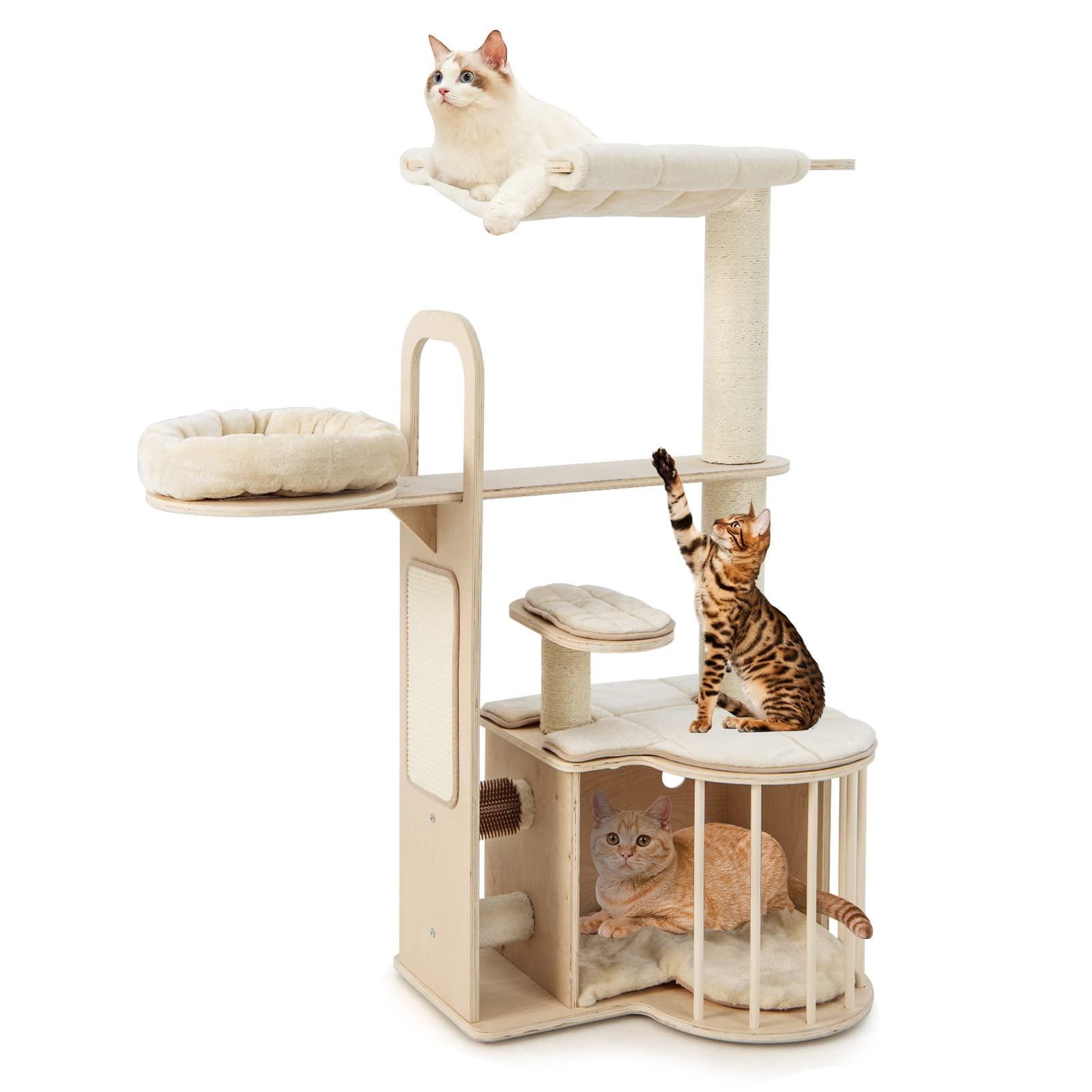 55 Inch Wooden Cat Tree for Large Indoor Cats, Multi-Level Cat Tower ...
