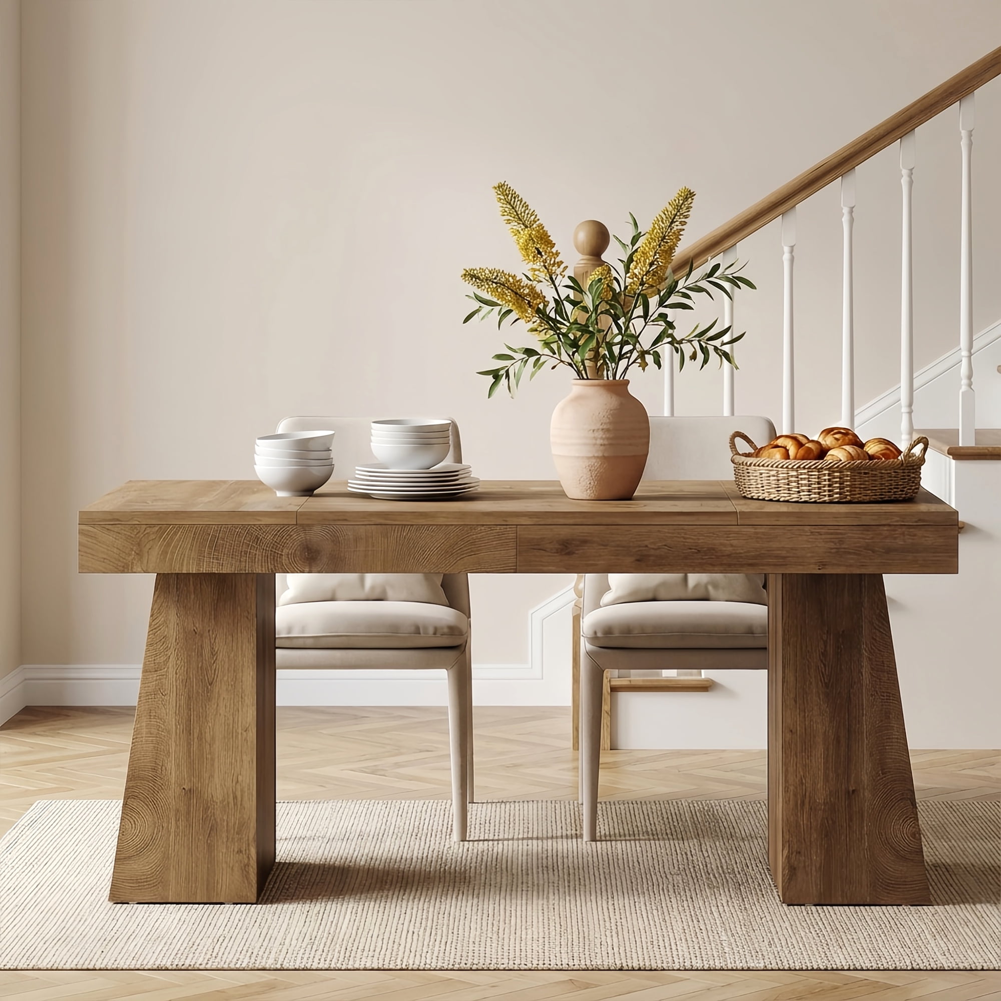 55-Inch Yellow Mid-Century Modern Dining Table, Rectangular Wood ...