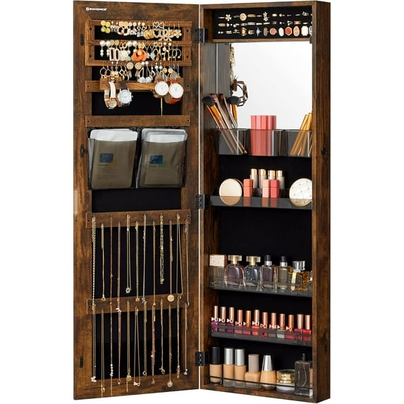 55 Inches Tall Spacious Jewelry Cabinet Jewelry Armoire with Light-Up ...