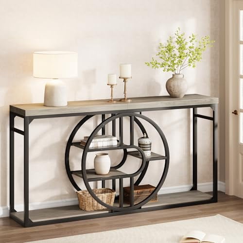 55" Industrial Entryway Table, 5-Tier Narrow Console Table with o ...