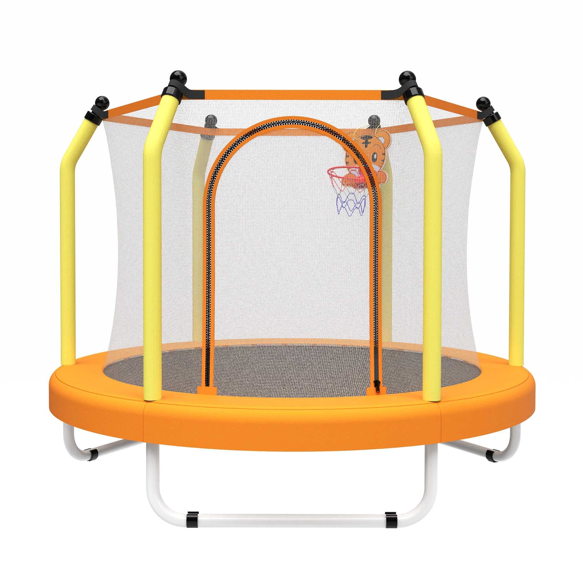 55" Kids Trampoline with Basketball Hoop, Safety Enclosure, Indoor ...