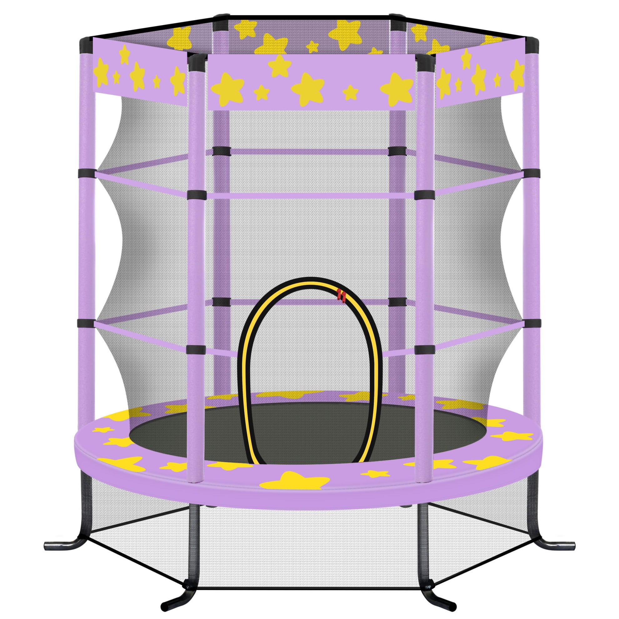 55" Kids Trampoline with Safety Enclosure Net & Padded Frame, Indoor ...