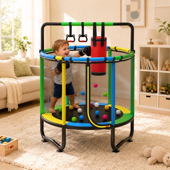 55" Kids Trampoline with Safety Enclosure Net, Toddler Trampoline for ...