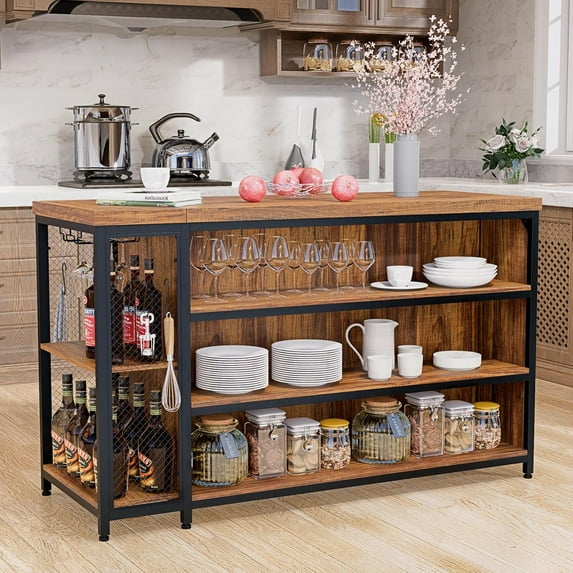 55" Kitchen Island with Seating & Storage, Farmhouse Island Table with ...