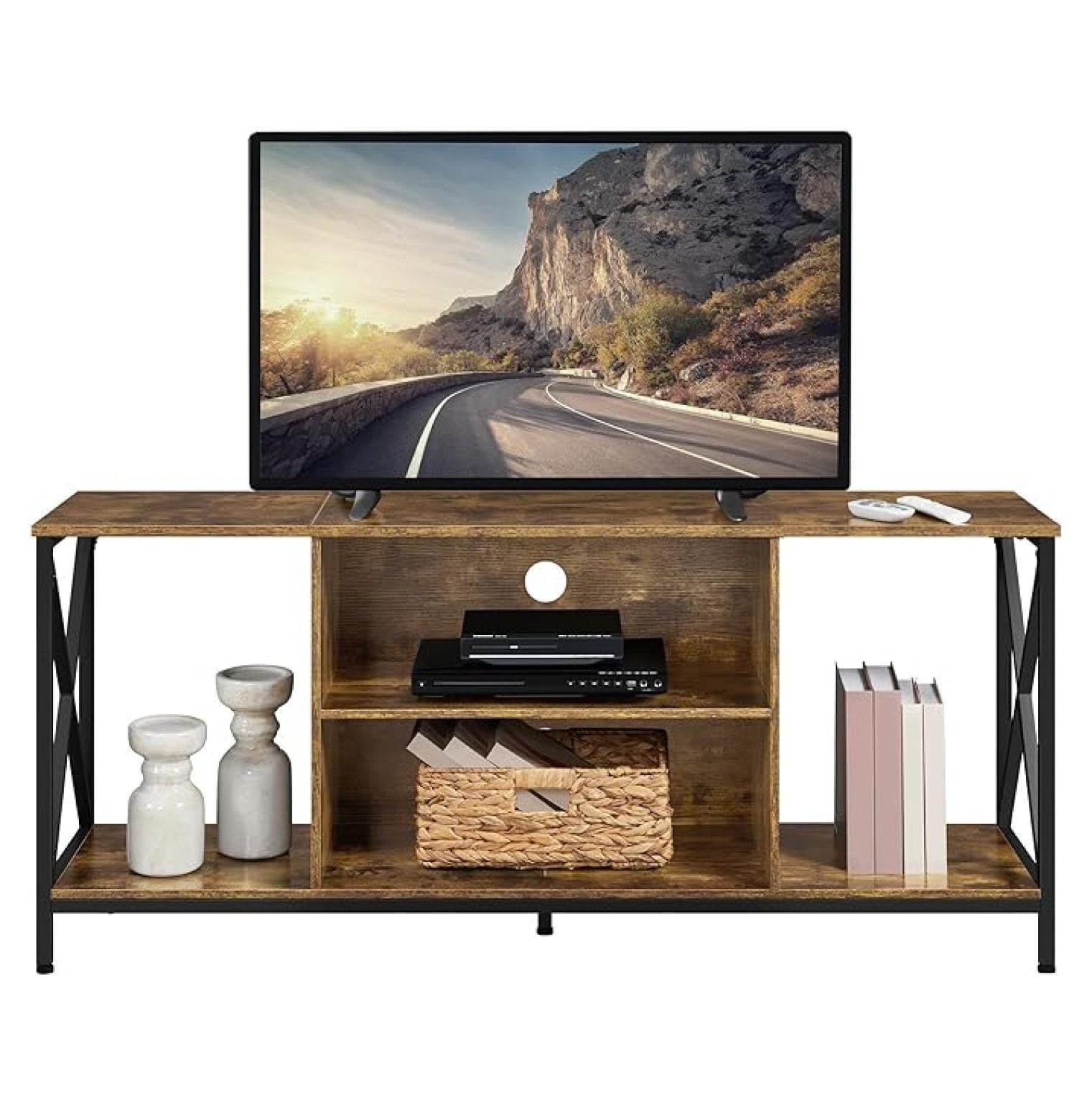 55" L 16" W 24.5" H Rustic Brown Modern TV Stand for 65+ Inch TV with ...