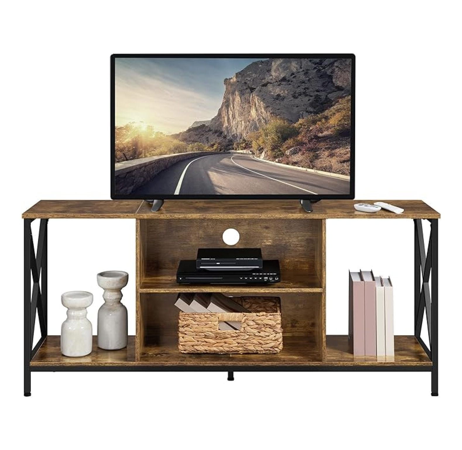 55" L 16" W 24.5" H Rustic Brown Modern TV Stand for 65+ Inch TV with ...