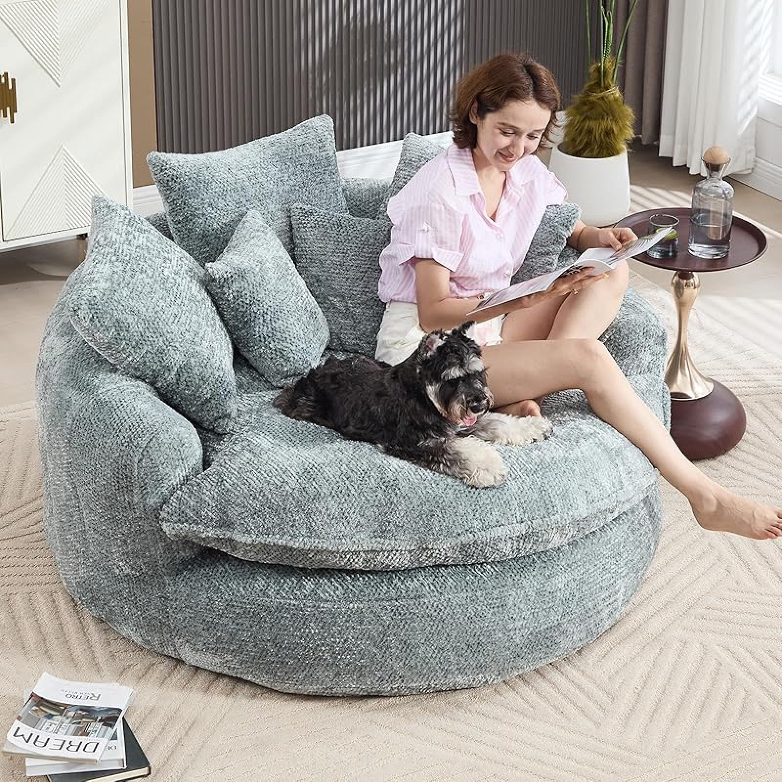 55''L Oversized Round Chaise Lounge Chair Indoor, Polyester Velvet ...