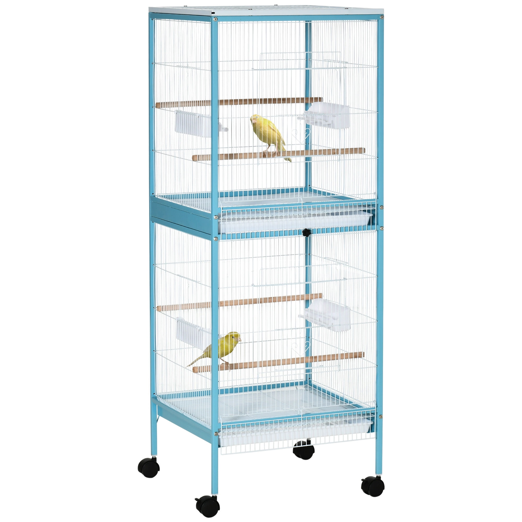 55" Large Bird Cage with 4 Doors - Light Blue Steel Aviary for Canaries ...