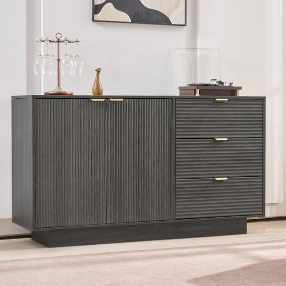 55''Large Fluted Sideboard Buffet Cabinet, Modern Buffet Table Coffee ...