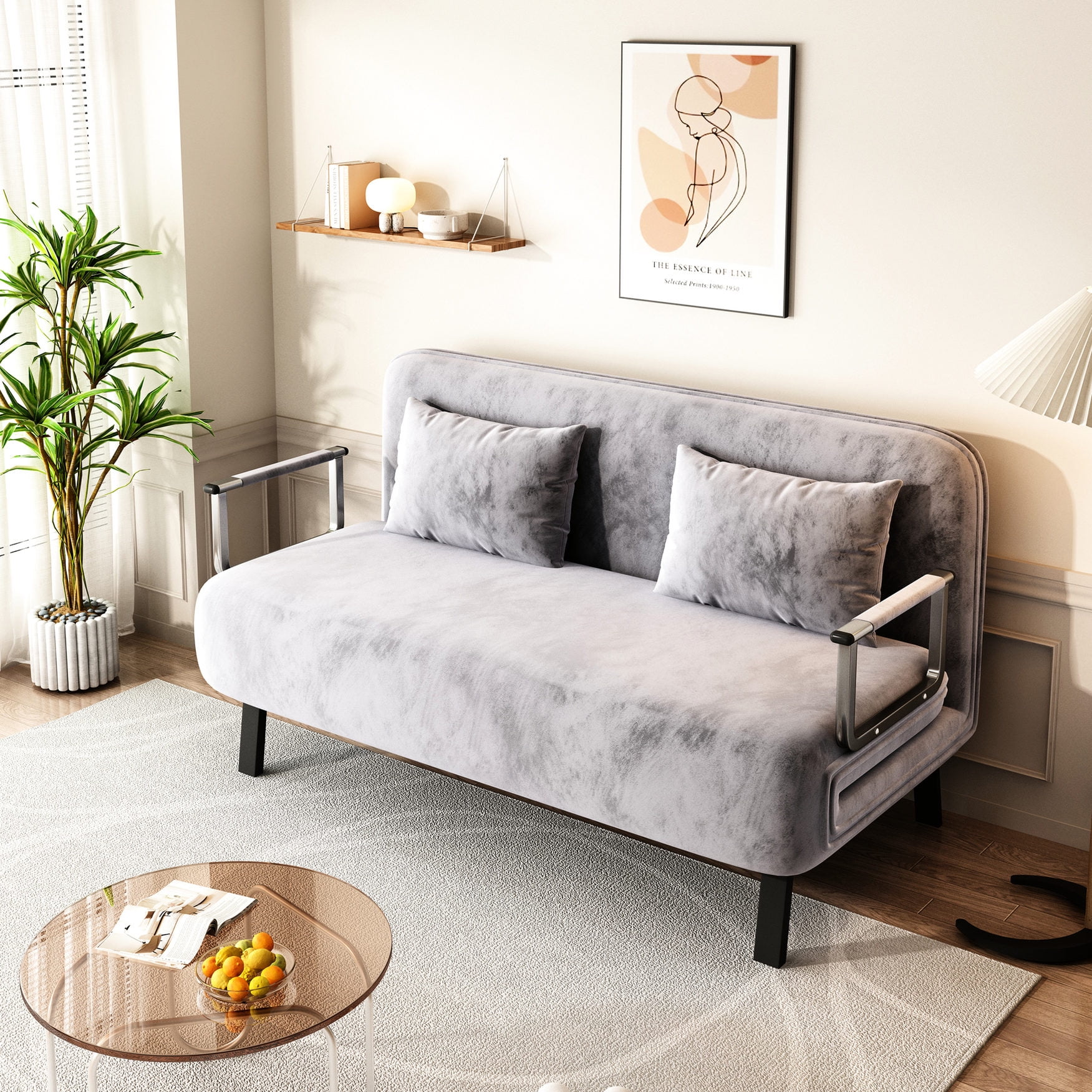 55″ Light Gray Convertible - Adjustable Backrest Sofa - For Home and ...