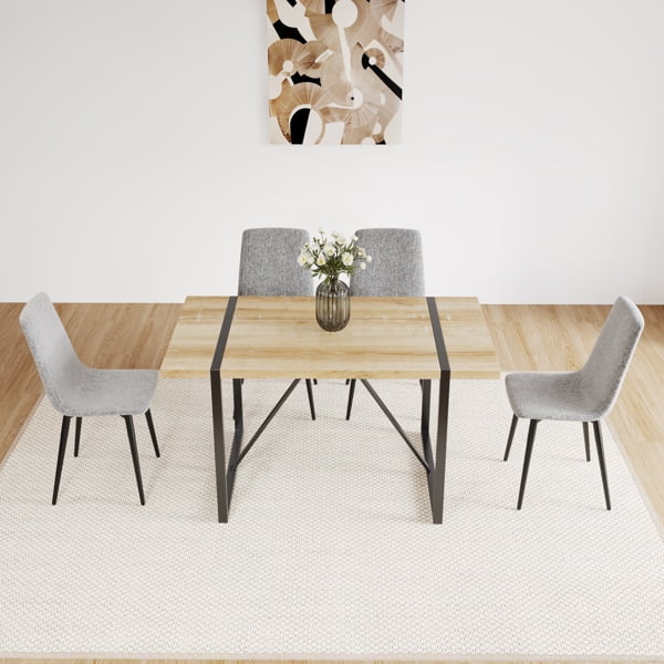 55" MDF Wood Colour Dining Table and Modern Dining Chair Set of 4, Mid ...