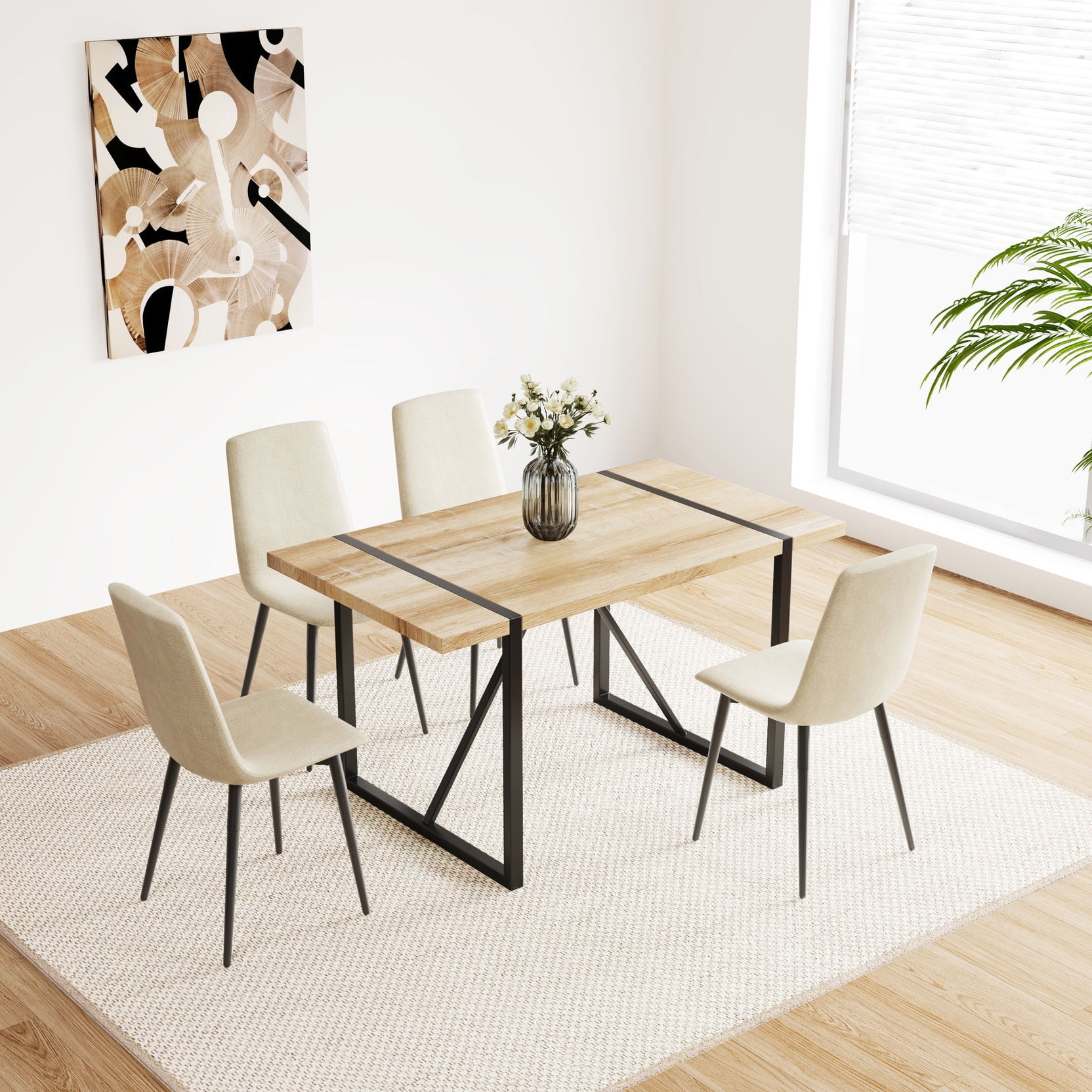 55" MDF Wood Colour Dining Table and 4 Chairs / Ergonomic, Long ...