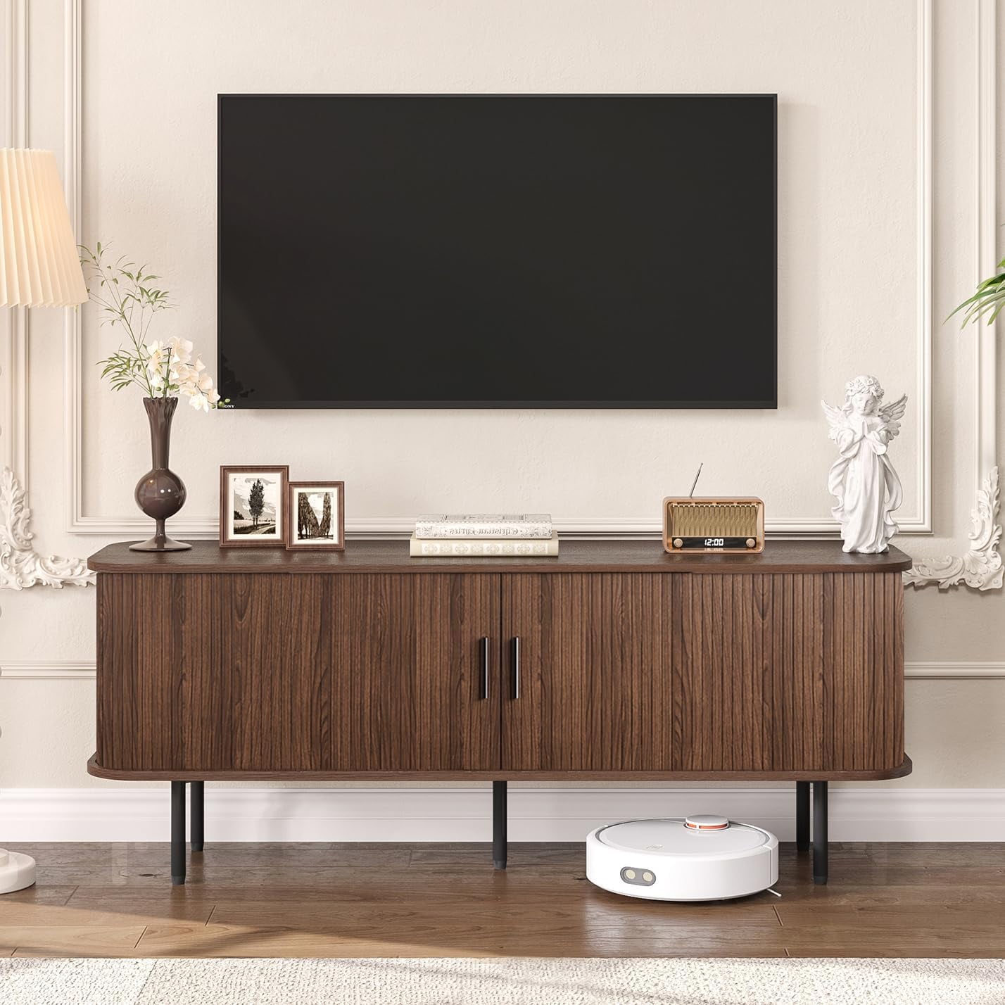 55" Mid Century Modern Fluted TV Stand for TVs up to 65 Inch, Gaming ...