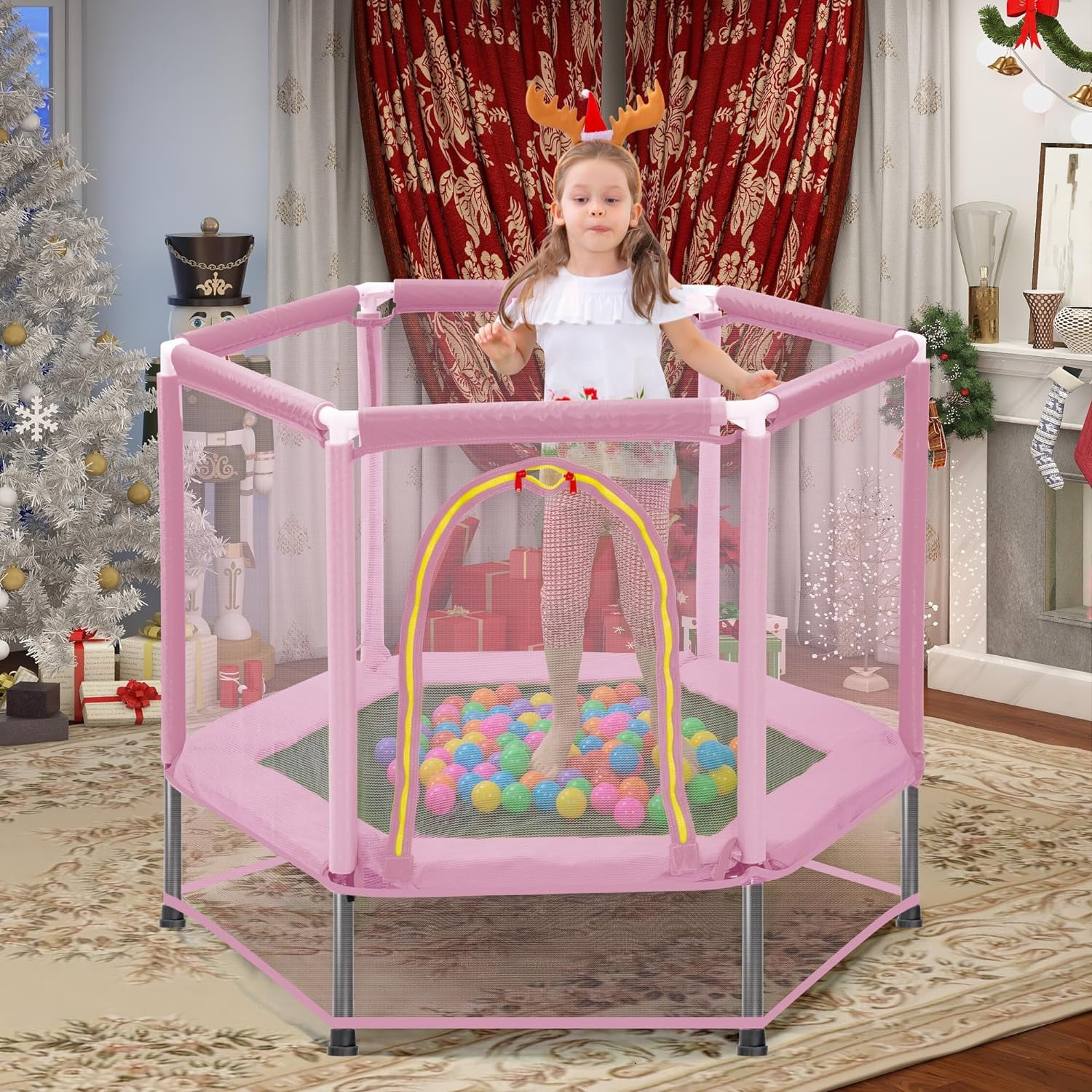 55" Mini Trampoline for Kids, 4.5FT Indoor Outdoor Toddler Trampoline ...