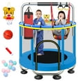 55'' Kids Trampoline with Basketball Hoop, Adjustable Bars & Rings ...