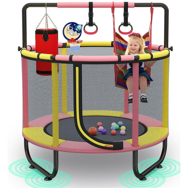 55'' Mini Trampoline for Kids, Small Toddler Trampoline with Enclosure ...