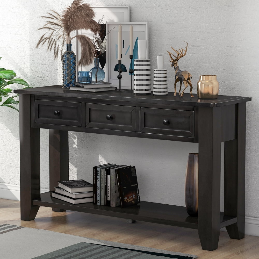 55'' Modern Console Table for entryway, Wood Entryway Table with 3 ...