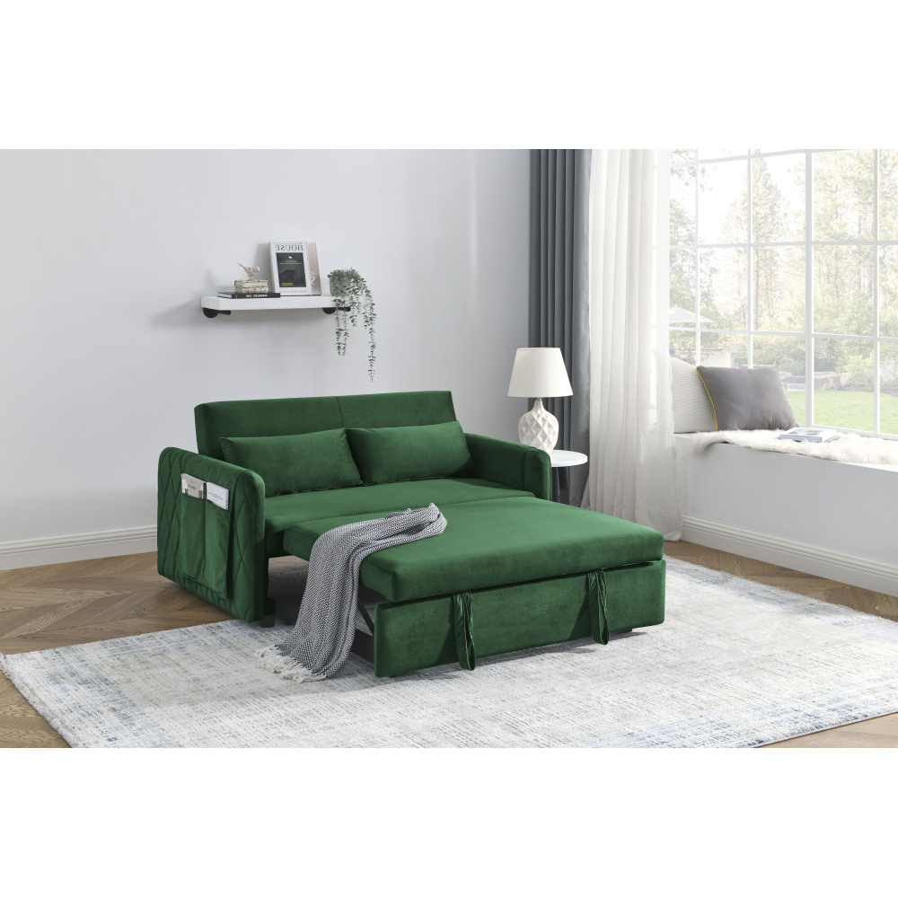 55" Modern Convertible Sofa Bed with 2 Detachable Arm Pockets, Velvet ...