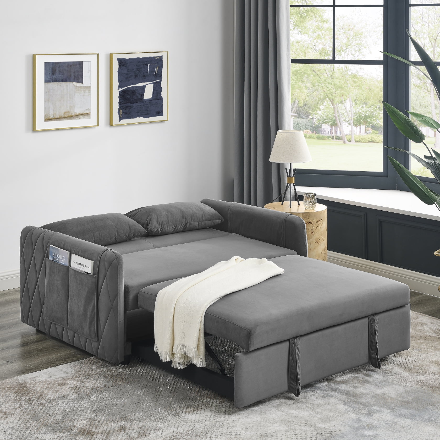 55''Modern Convertible Sofa Bed with Adjustable Backrest, Pull Out ...