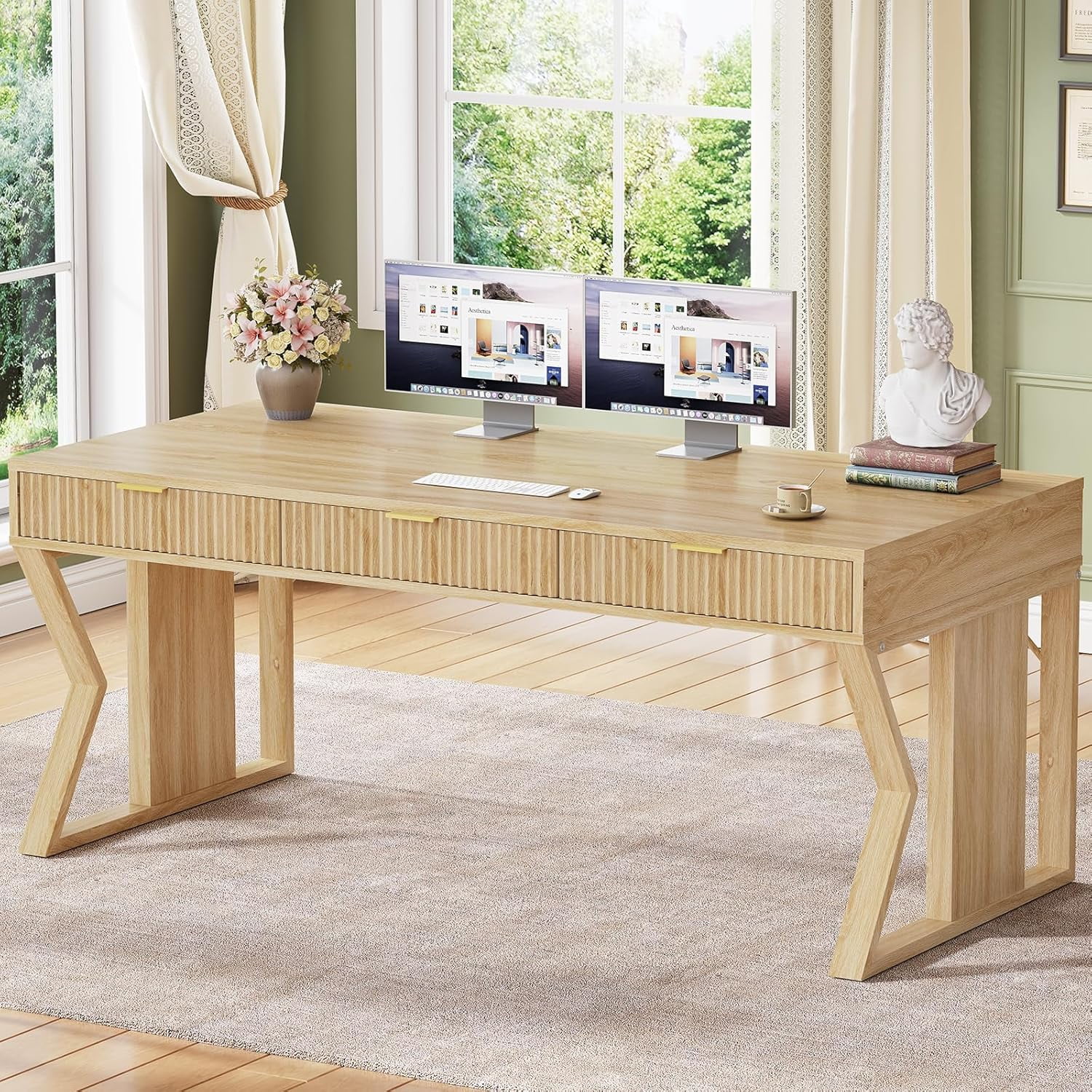 55" Modern Office Desk with 3 Drawers, Executive Computer Desk with ...