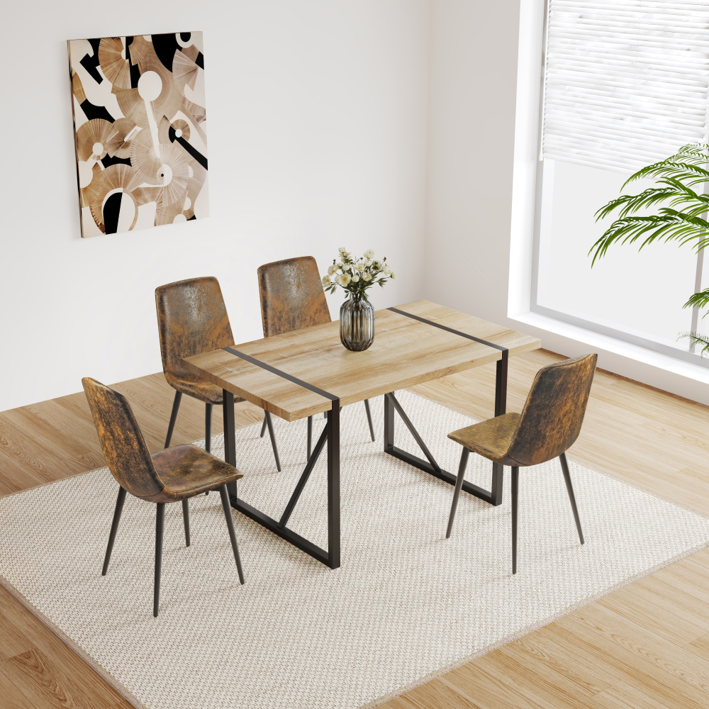 55" Modern Rustic Industrial Dining Table for 4-6 People, MDF Walnut ...