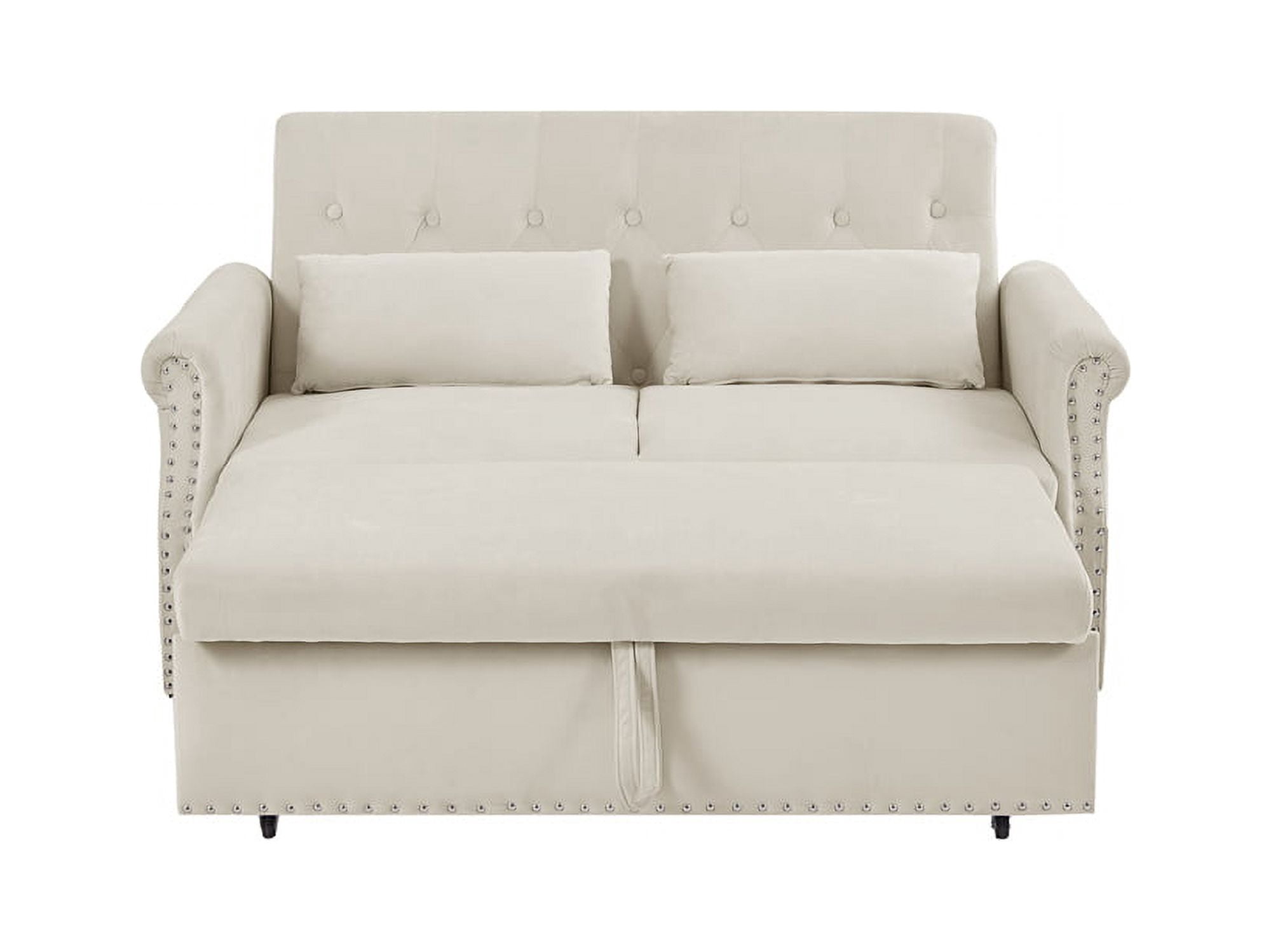 55"Modern Shiny Velvet Convertible Loveseat Sleeper Sofa Couch with 2 ...