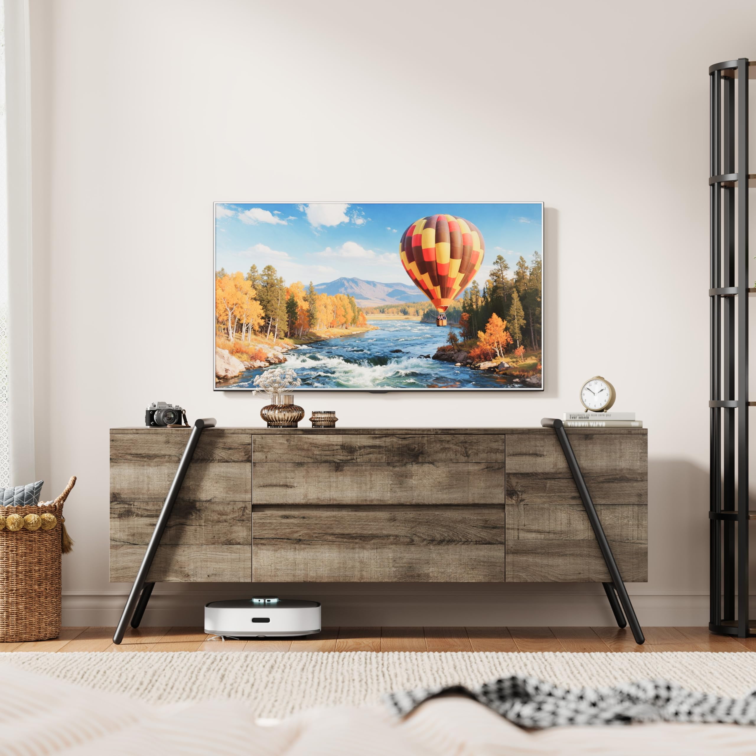 55" Modern TV Stand for Living Room, Wood Entertainment Center with 2 ...