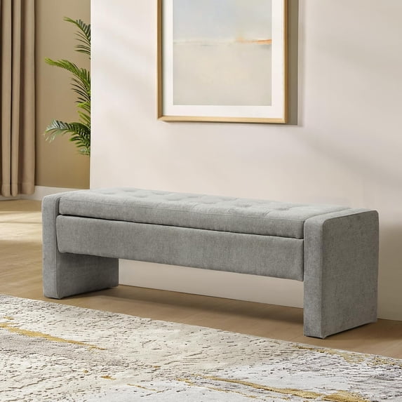 55" Modern Upholstered Storage Bench with Tufted Seat, Fabric Ottoman ...