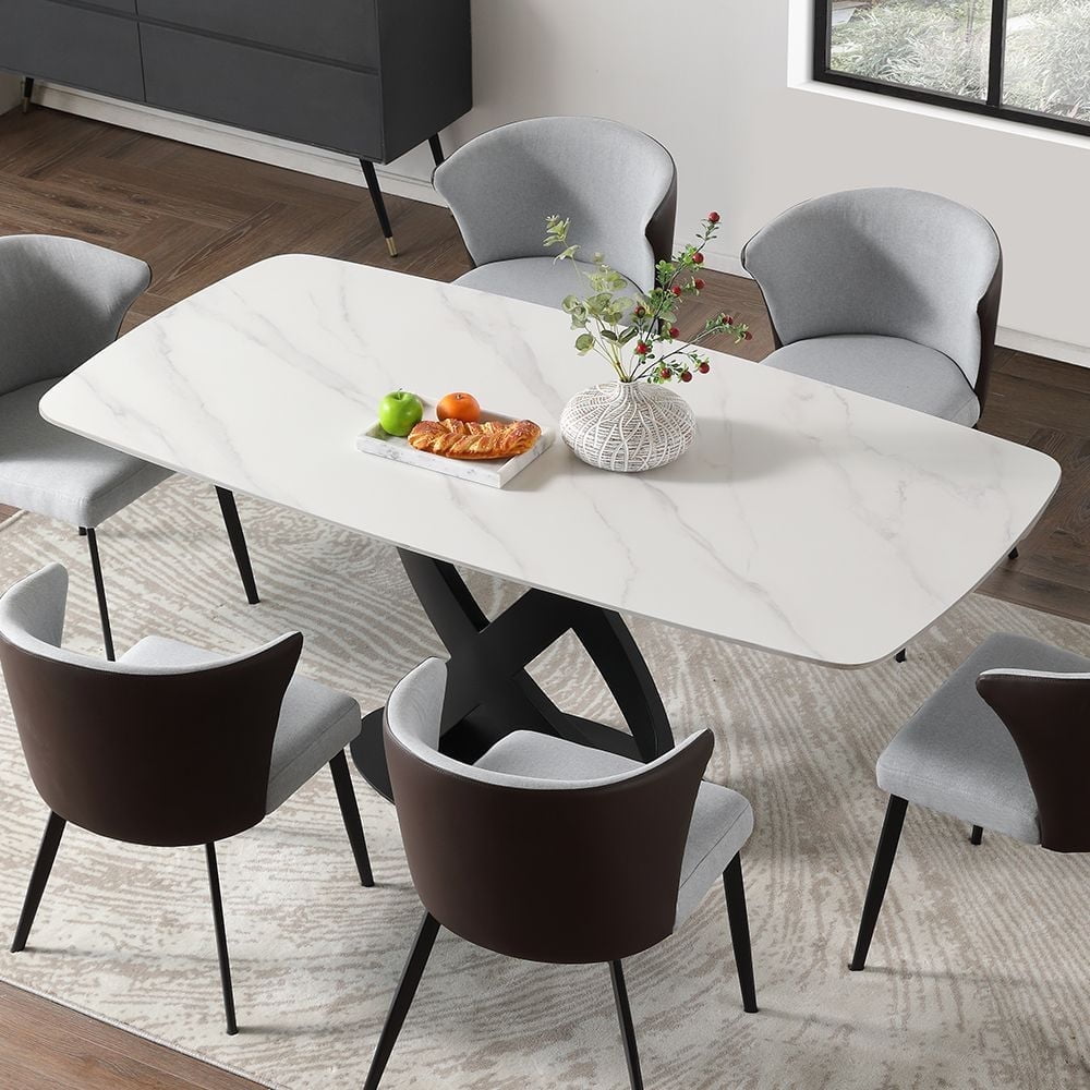 POVISON 55" Modern White Dining Table for 4, Sintered Stone Tabletop ...