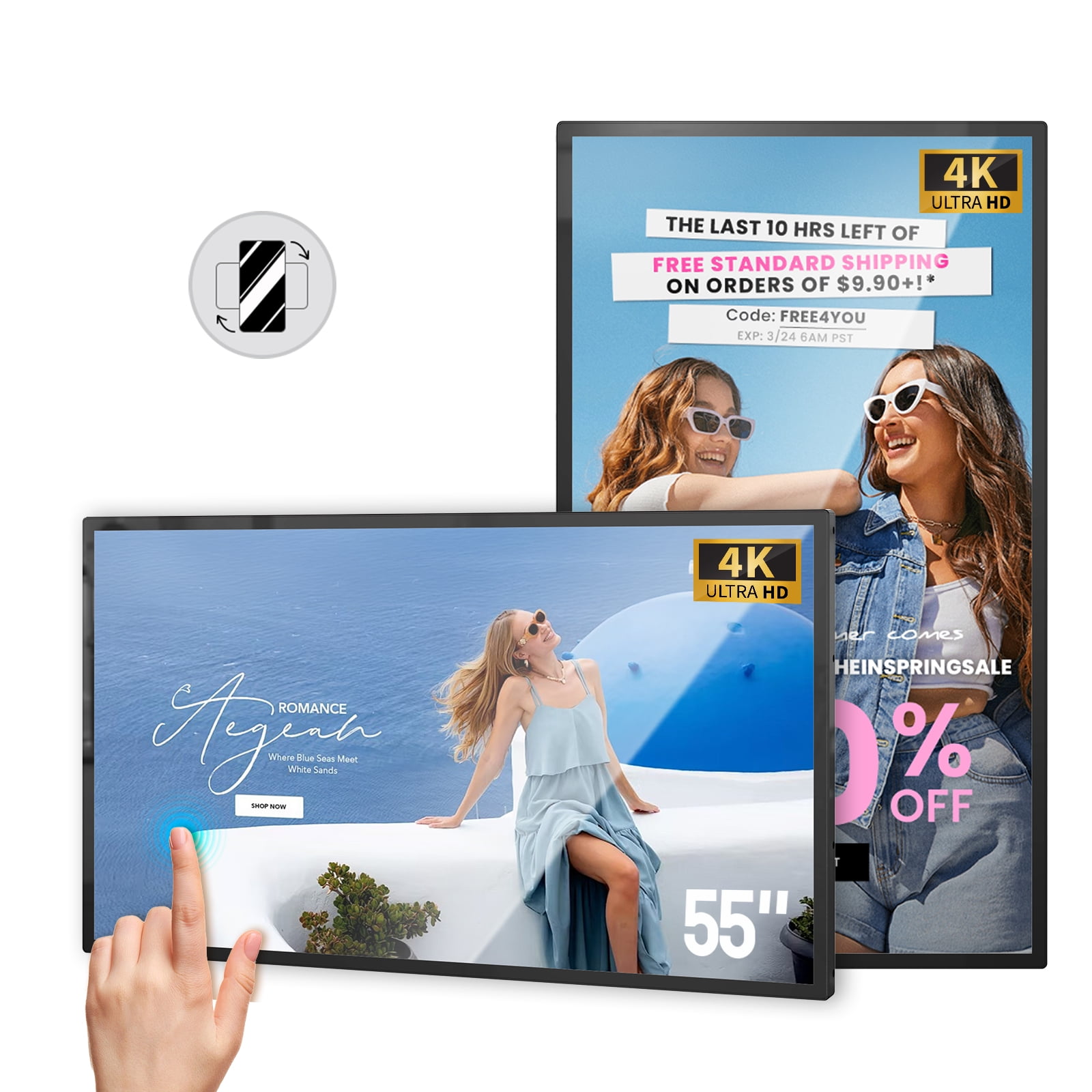 55" Multi-Touchscreen 4k LCD Digital Signage Display-Automatic Playback, Intelligent Split ...