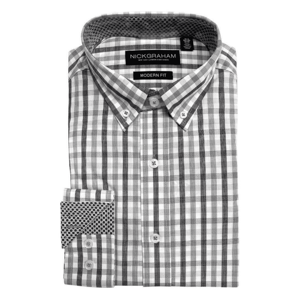 $55 Nick Graham Modern Fit Men's Plaid Long Sleeve Shirt Cotton ...