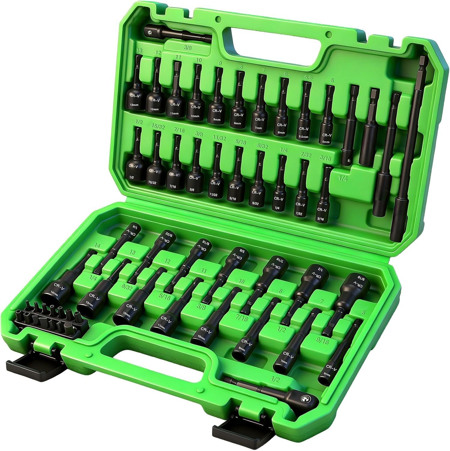 55- Nut Driver Set, Metric & 1/4" Hex Shank, Impact Socket Adapters ...