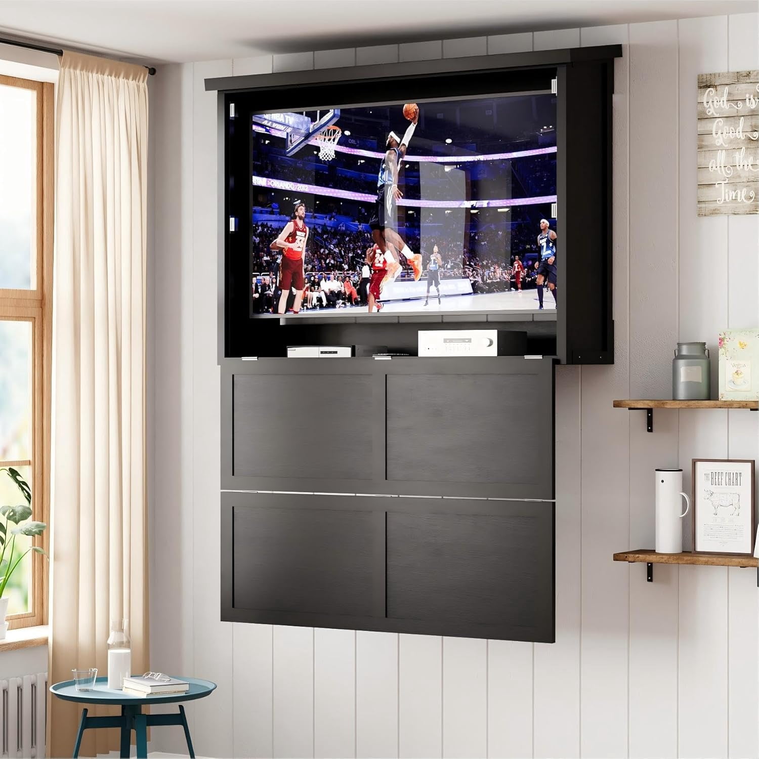 55" Outdoor TV Enclosure for 32"-55" TVs, Wood Wall-Mount Cabinet with ...