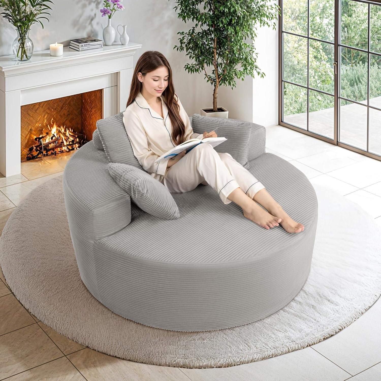 55" Oversized Round Chaise Longue Chair Indoor, Cloud Circle Single ...