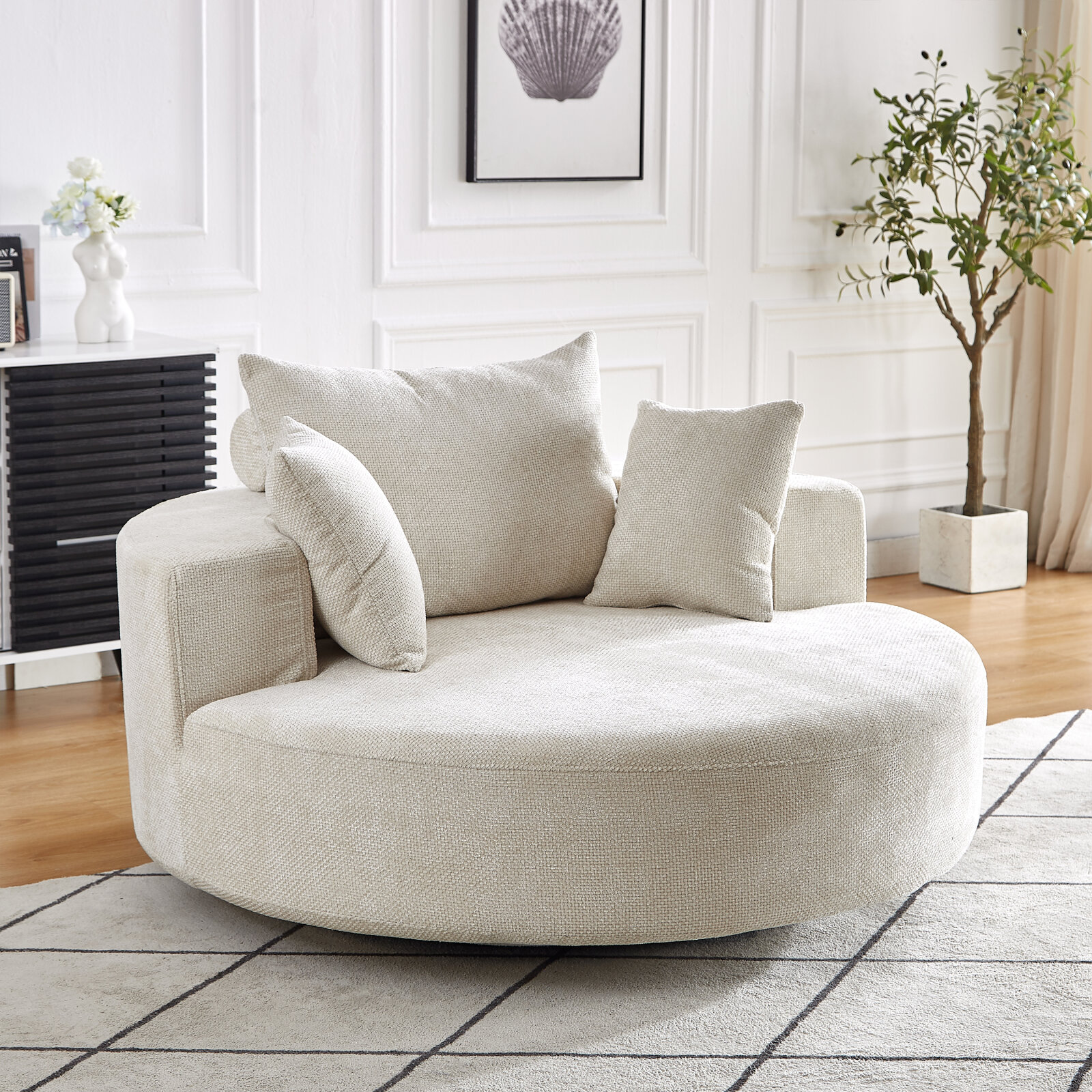 55" Oversized Swivel Chair with Semi-circular Backrest, Chenille 360 ...