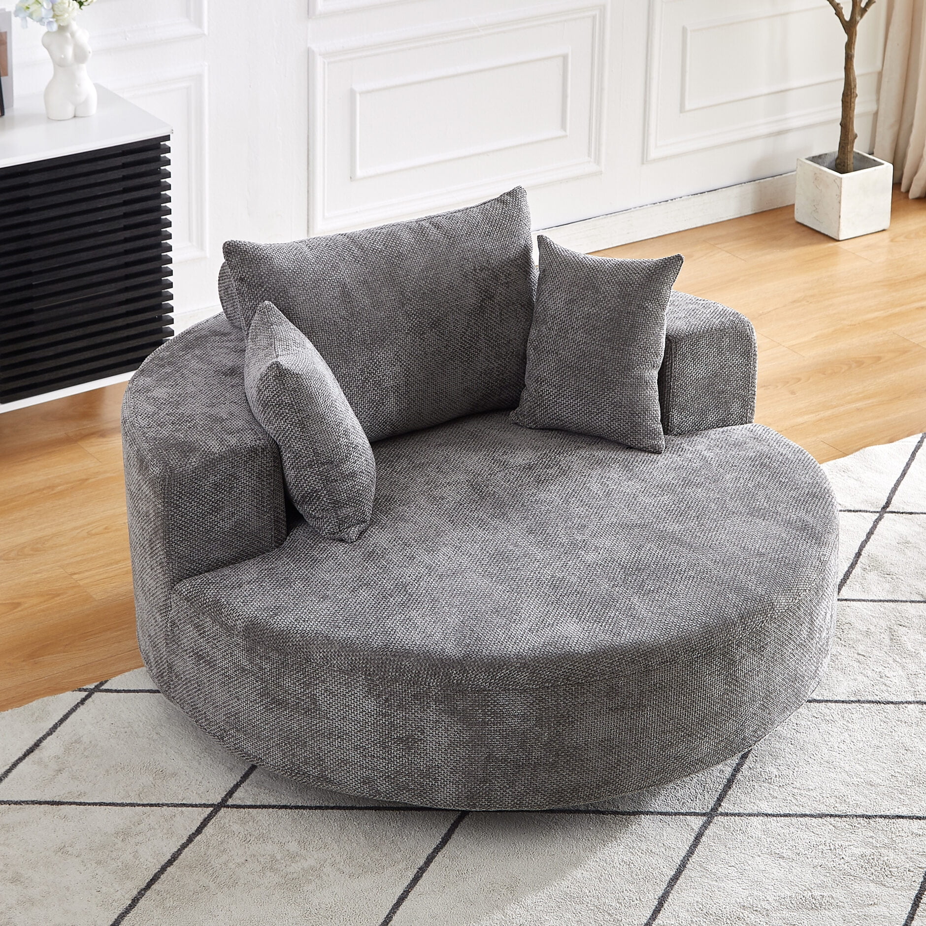 55" Oversized Swivel Chair with Semi-circular Backrest, Chenille 360 ...
