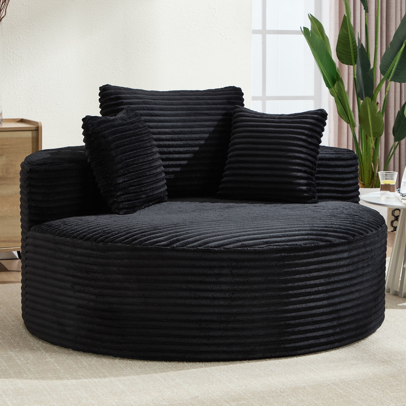 55'' Oversized Upholstered Sofa Bed, Round Chaise Lounge Chair Indoor ...