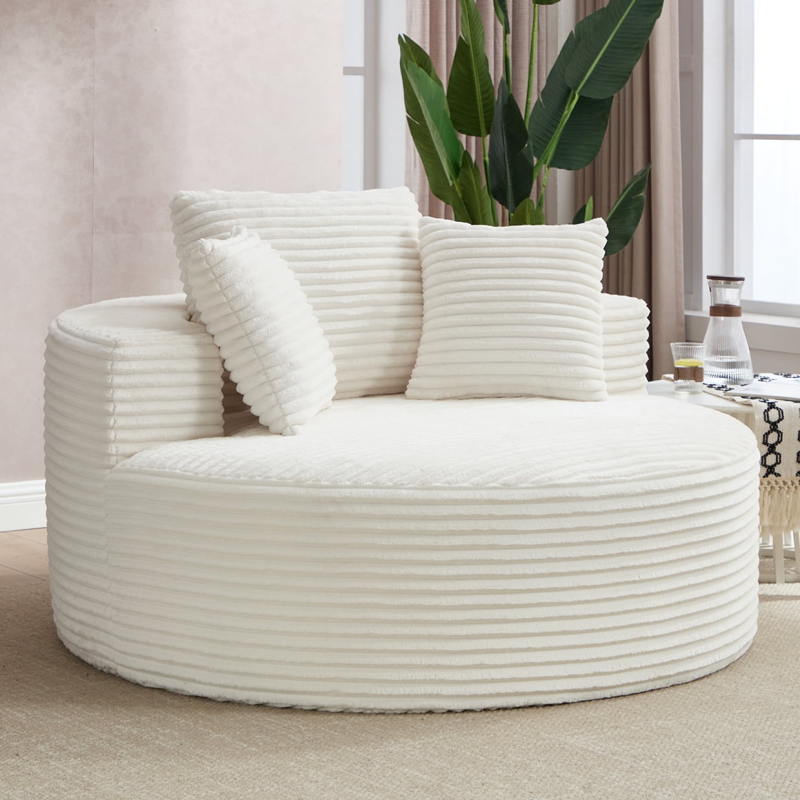 55'' Oversized Upholstered Sofa Bed, Round Chaise Lounge Chair Indoor ...