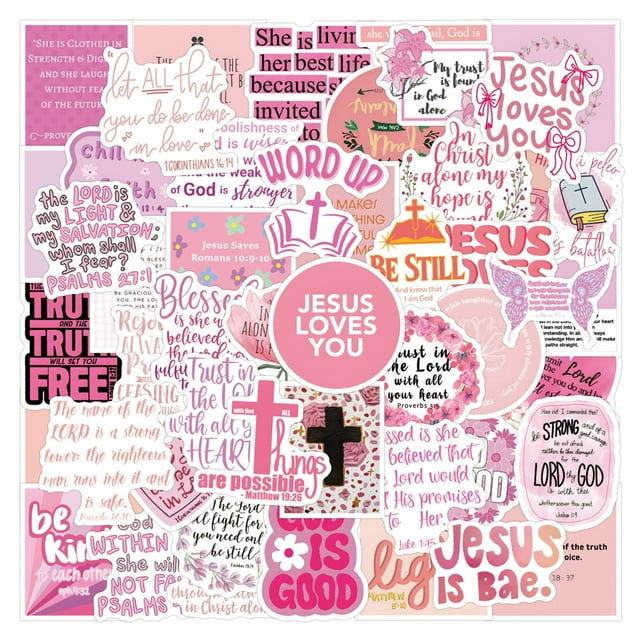 55 PCS Bible Verse Stickers Inspirational Pink Christian Stickers Faith ...