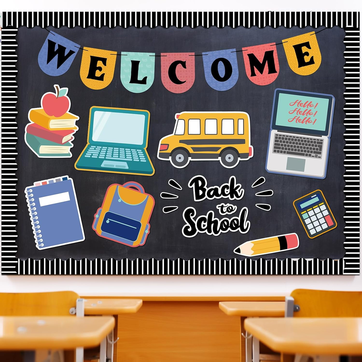 55 Pcs Back to School Classroom Bulletin Board Sets Colorful Pencil ...