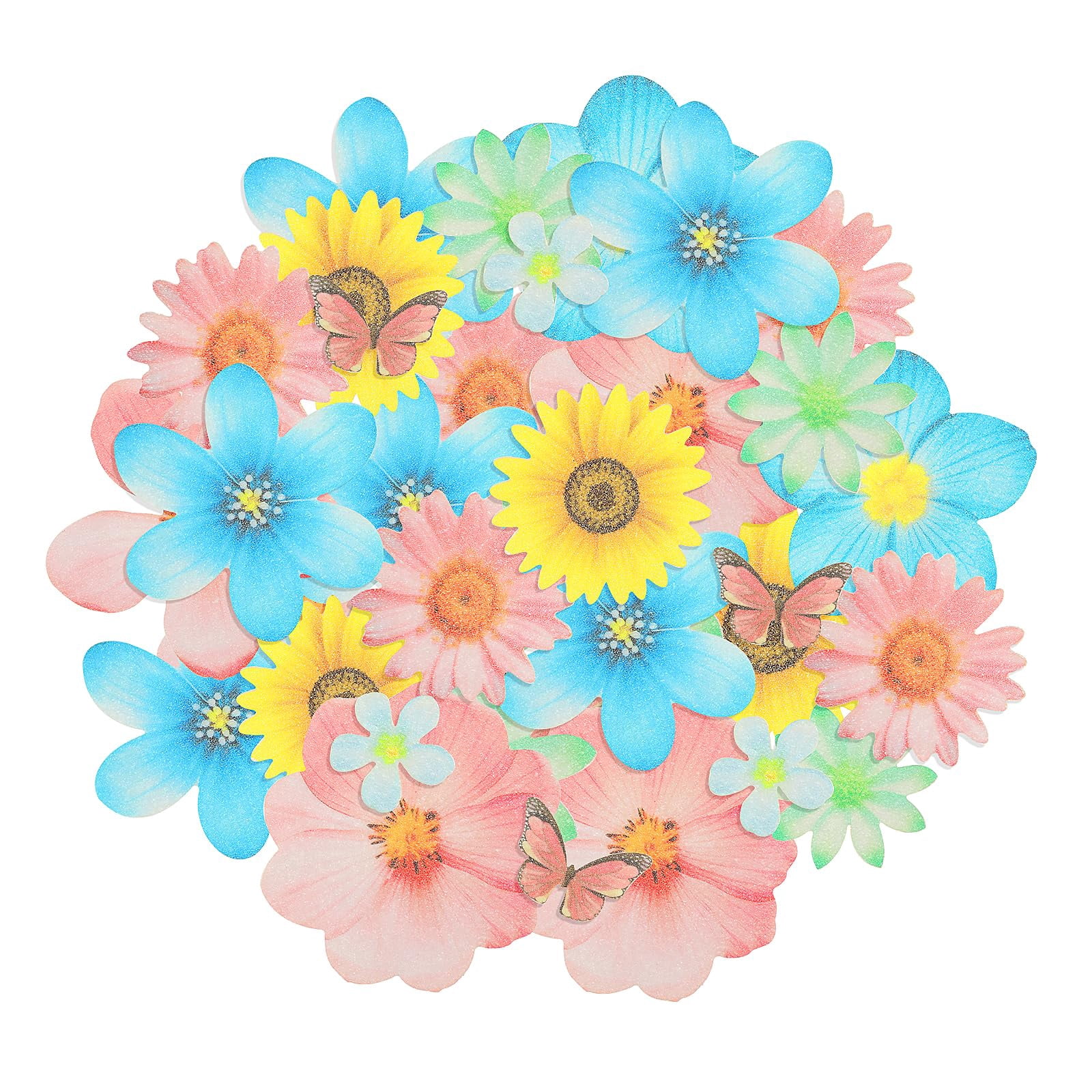 55 Pcs Flowers Cupcake Toppers AIS1 Wafer Paper Flowers Cake ...