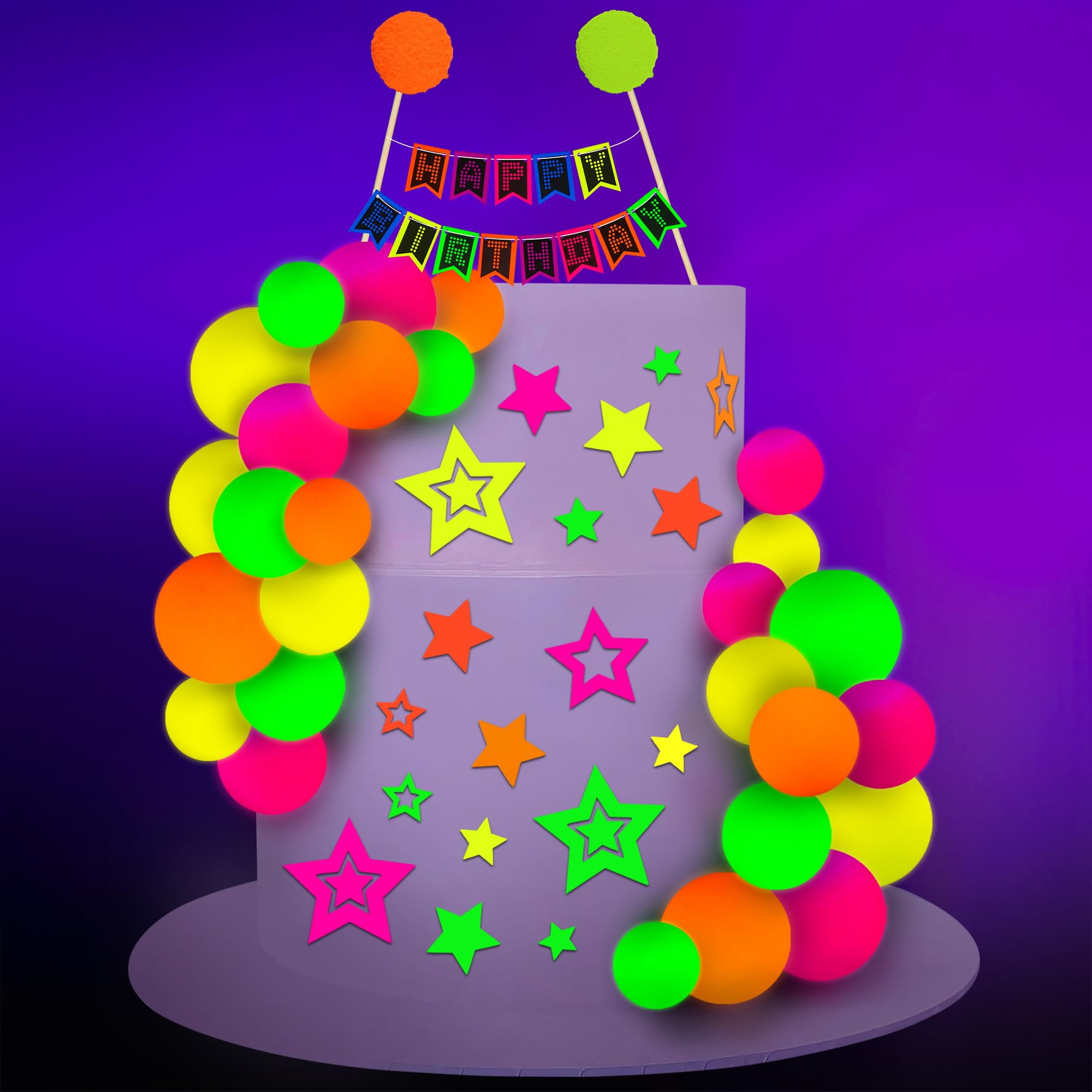55 Pcs Neon TWE5 Cake Toppers Glow in the Dark Birthday Cake ...
