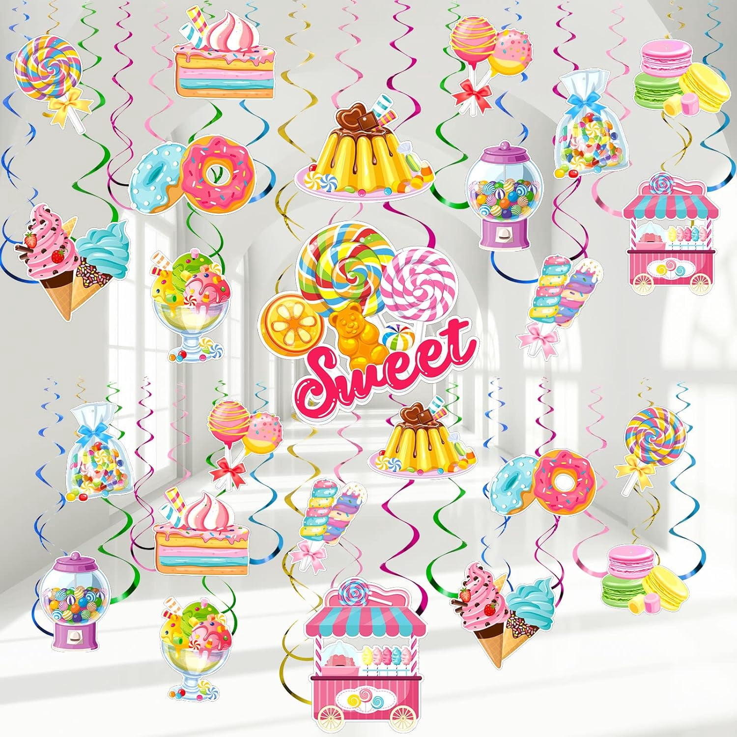 55 Pcs Sweet Candy Party Decoration Sweet Paper Swirls Colorful ...