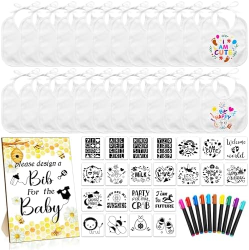 55 Pcs White Bibs for Baby Decorating Design a Bib Decorate Plain ...