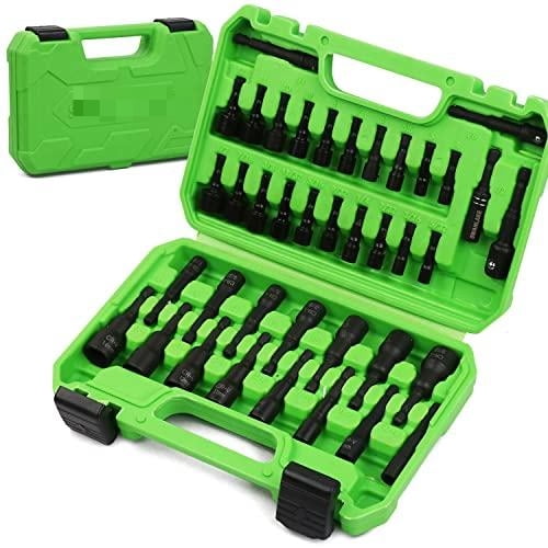 55-Piece Magnetic Nut Driver Set, Metric & SAE 1/4" Hex Shank, Impact ...