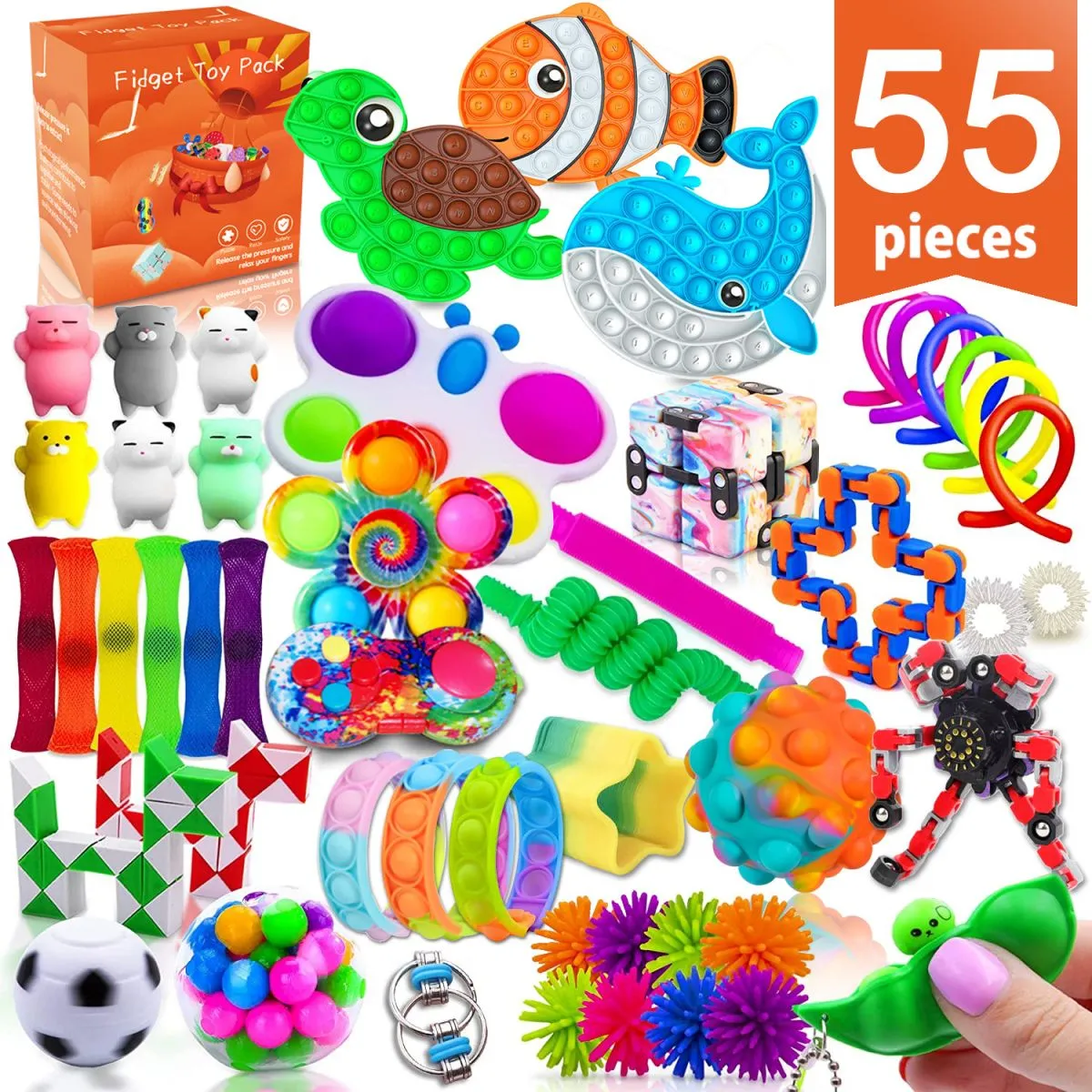 55-Piece Sensory Fidget Toy Set – Stress Relief and Focus Toys for Kids ...