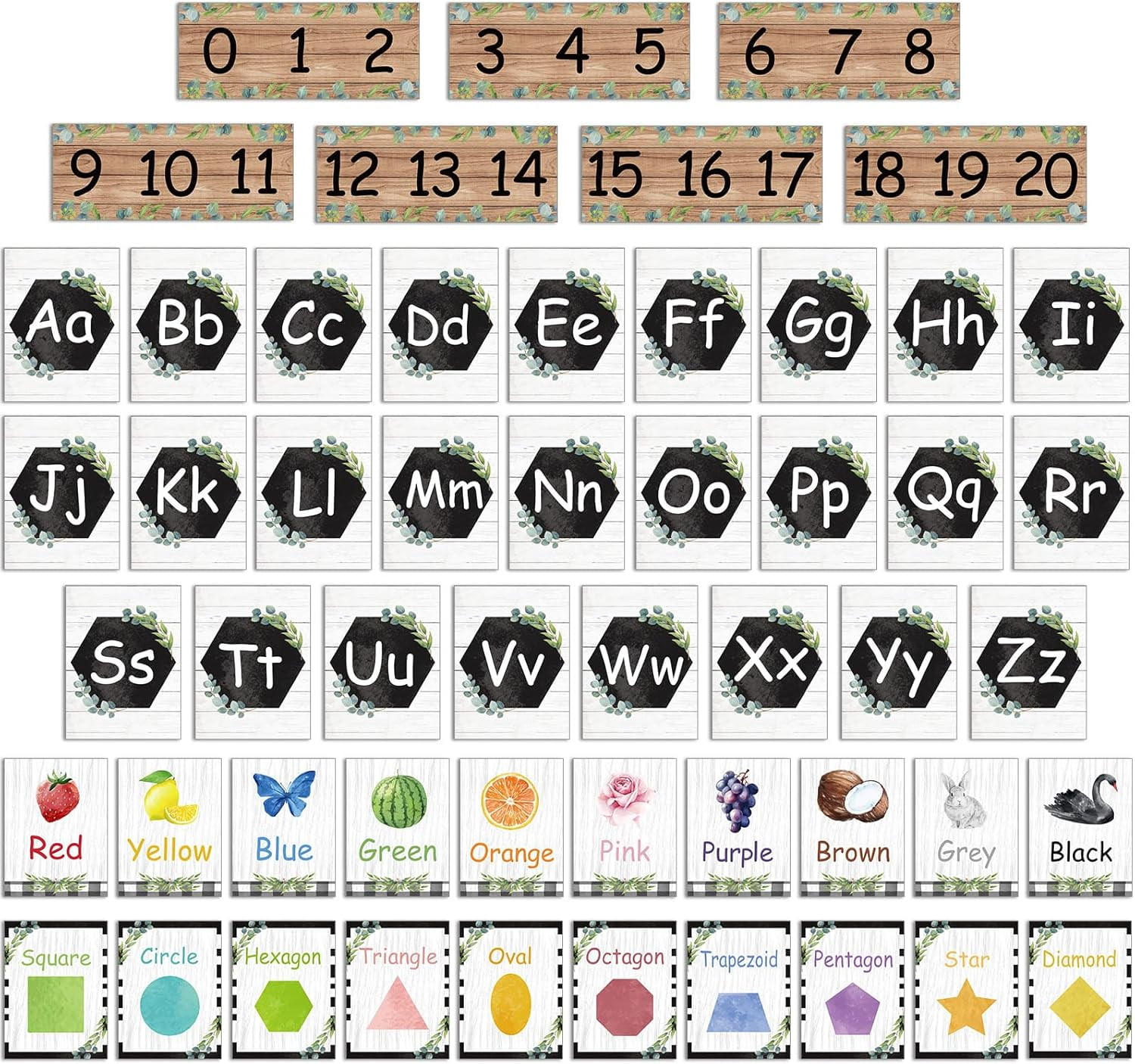 55 Pieces Alphabet and Number Bulletin Board Set Eucalyptus Educational ...