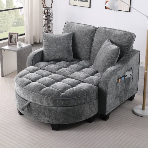 55" Plush Convertible Loveseat Sleeper Sofa Bed, Pull-Out Loveseat ...