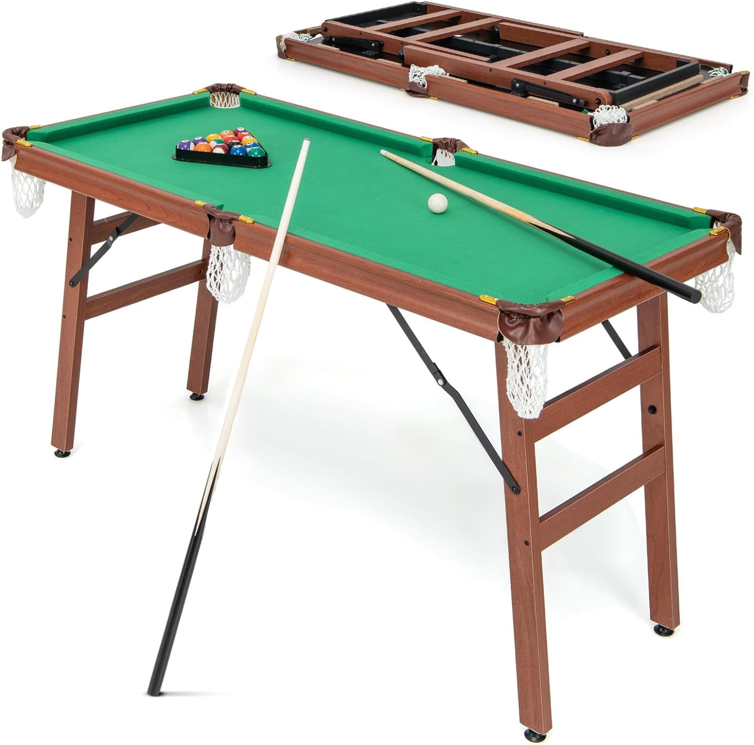 55’’ Pool Table Set, Folding Billiards Table 2 Cue Sticks, 16 Balls, 2 ...